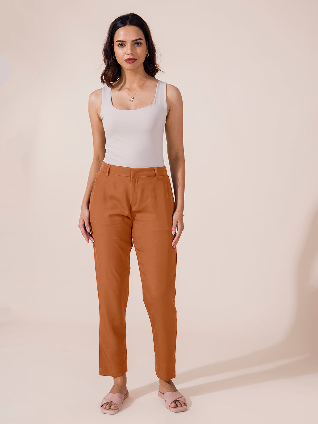 Rust Crepe Tapered Trouser – Go Colors India