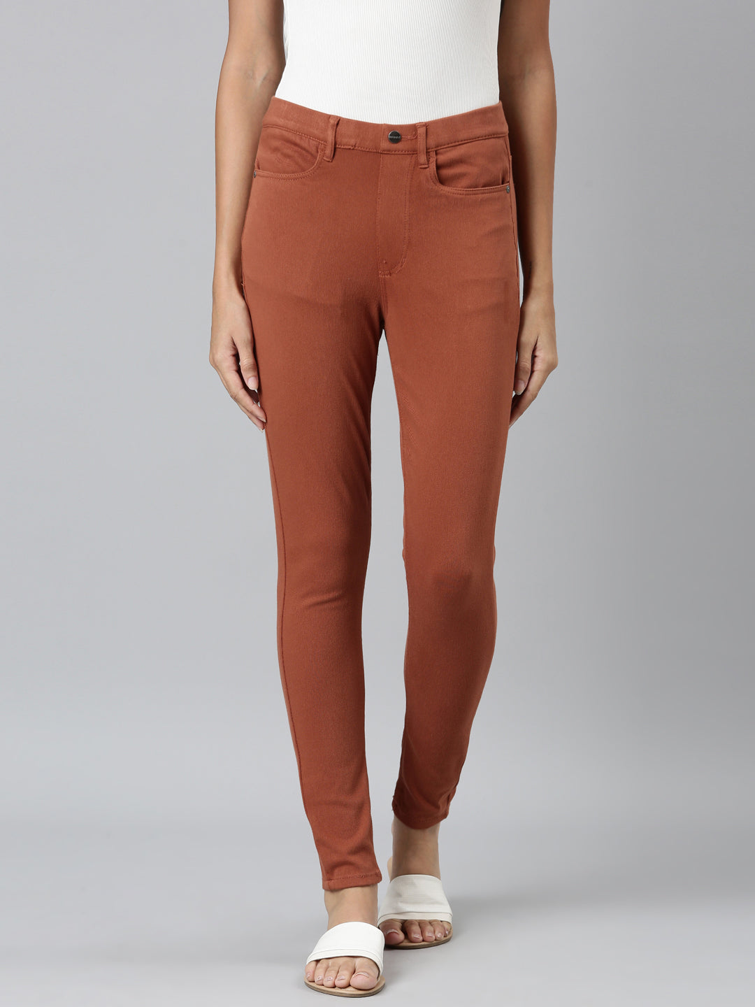 Reddish Brown Cotton Polyester Super Stretch Jeggings – Go Colors India