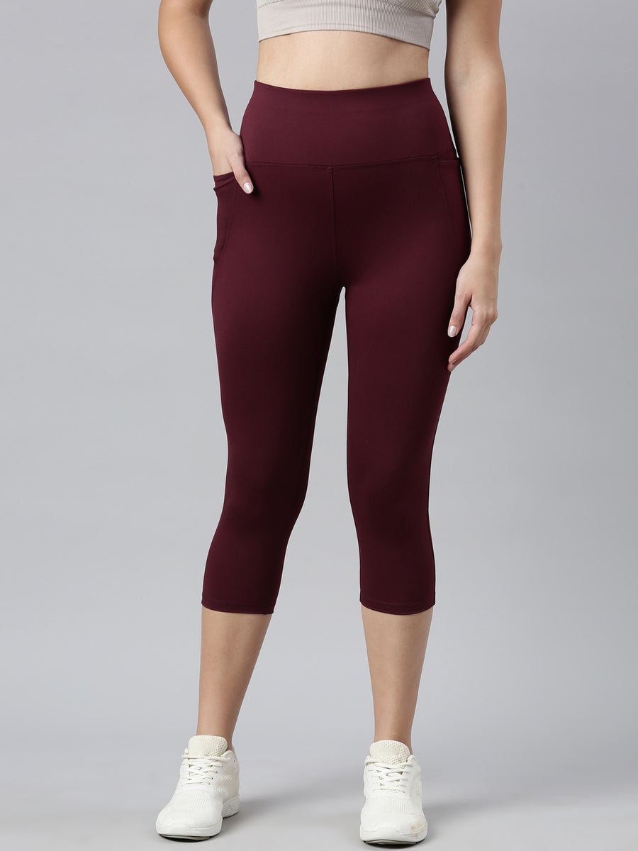 Maroon High Rise Capri - Go Colors