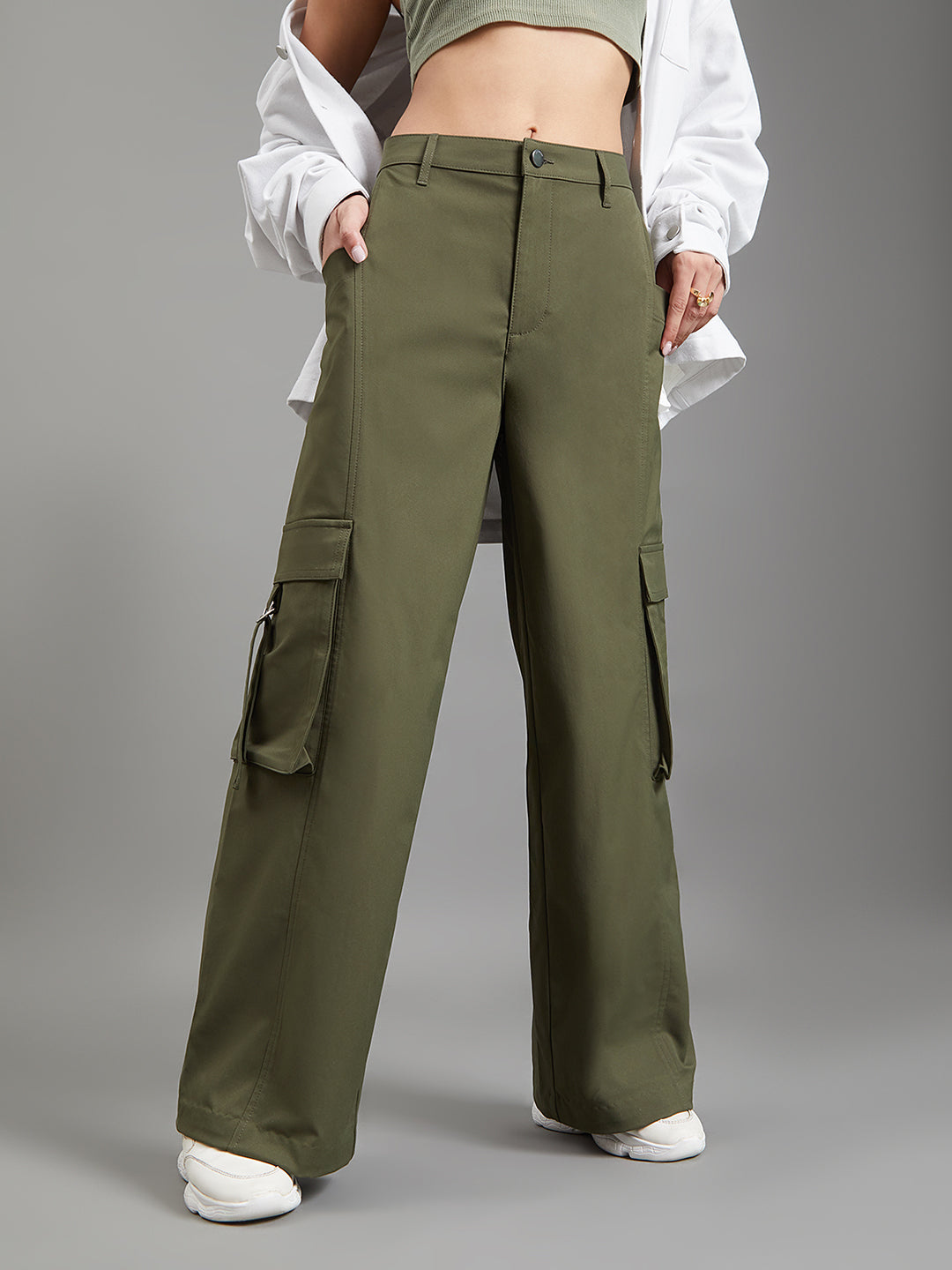 Dark Olive Polyester Cargo Pant – Go Colors India