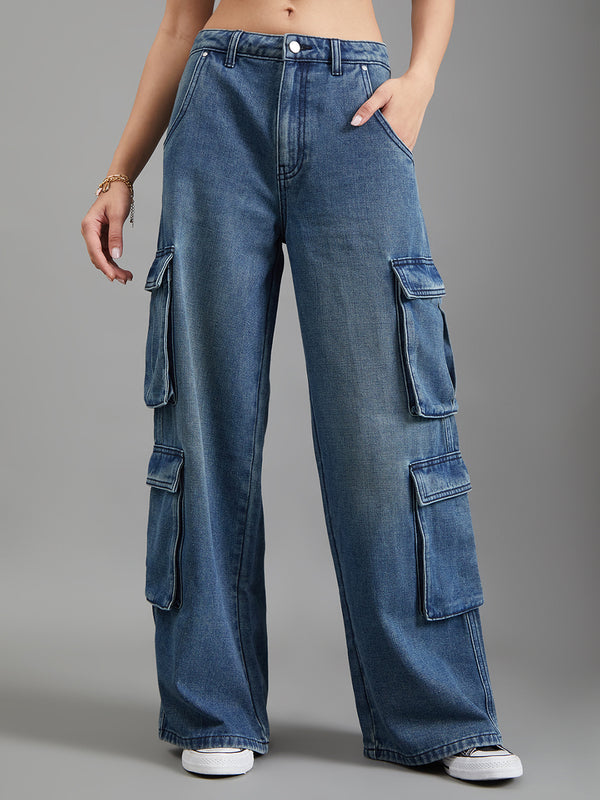 Dark Blue Denim Cargo Pant – Go Colors India