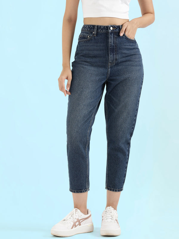 Blue Denim Mom Jeans – Go Colors India
