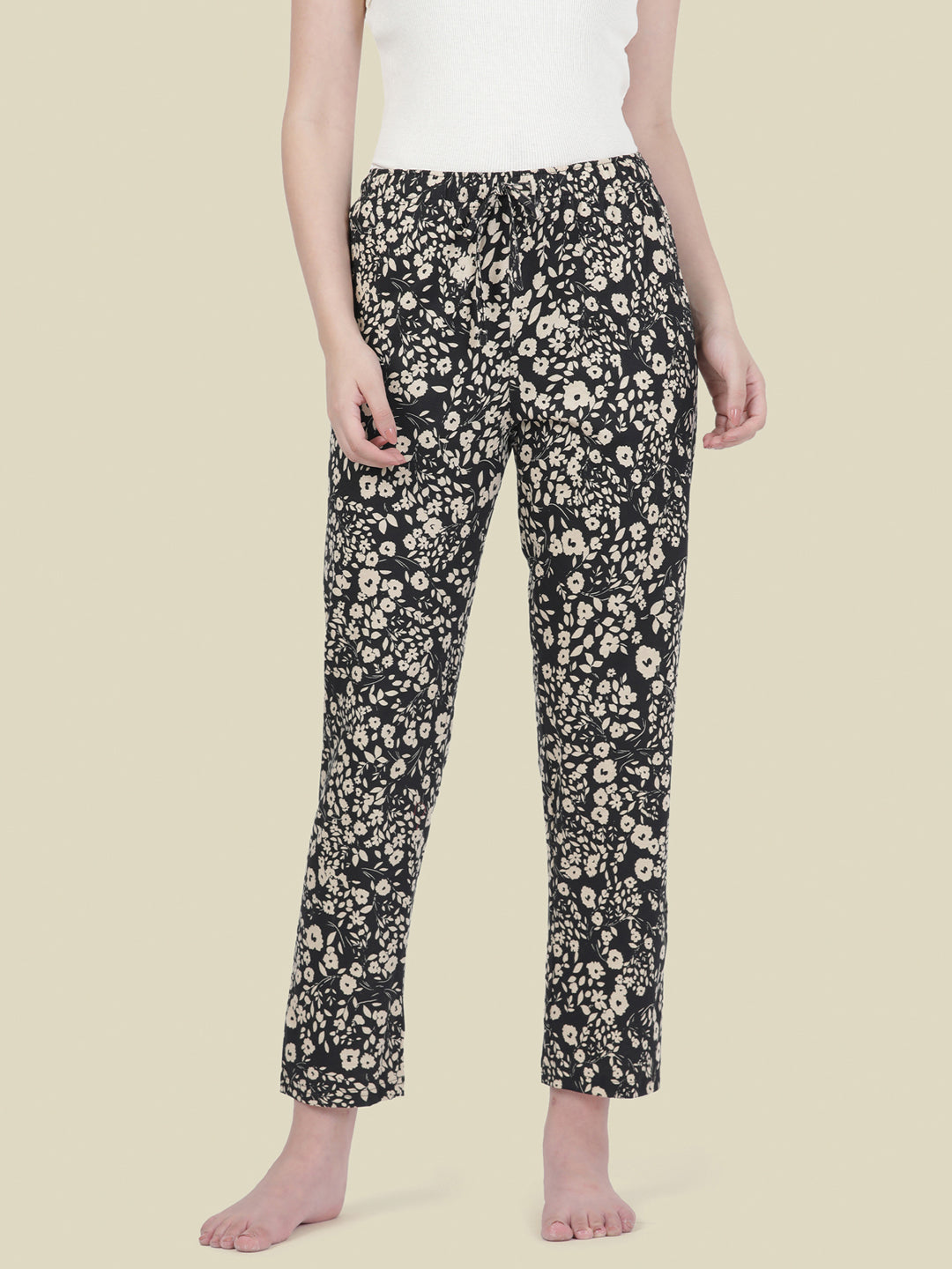 Black Cotton Knit Printed Lounge Pants – Go Colors India