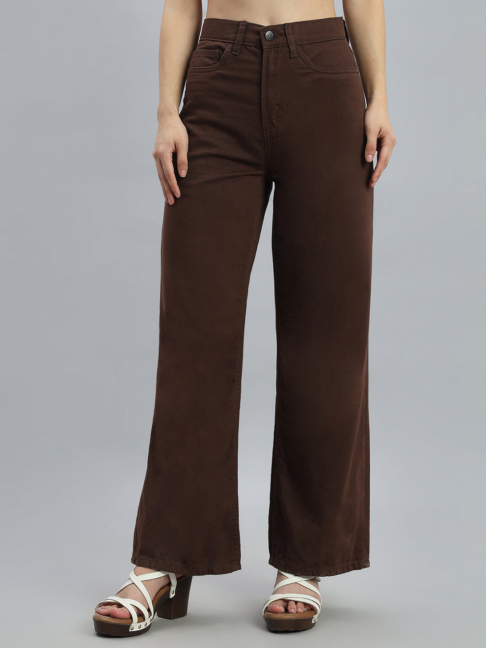 Dark Brown Twill Wide Pants – Go Colors India