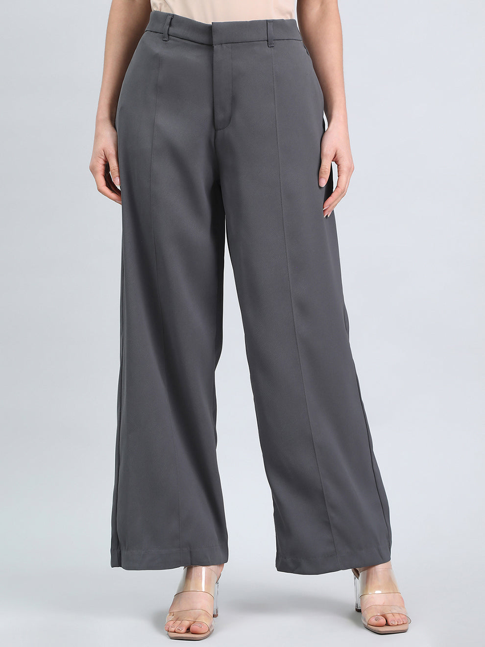 Silver Grey Chocolate Crepe Wide Trouser – Go Colors India