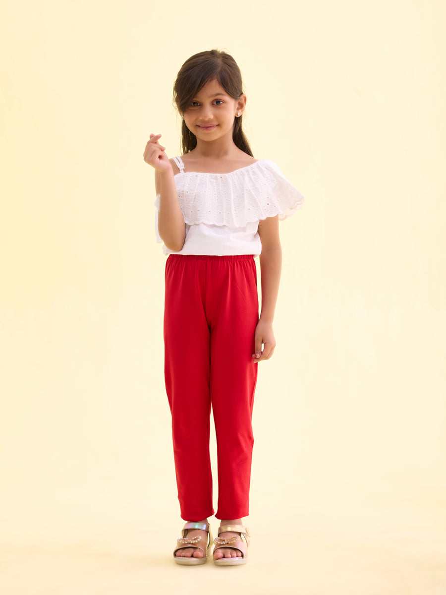 Red Ankle Length Leggings for Gilrs - Go Colors