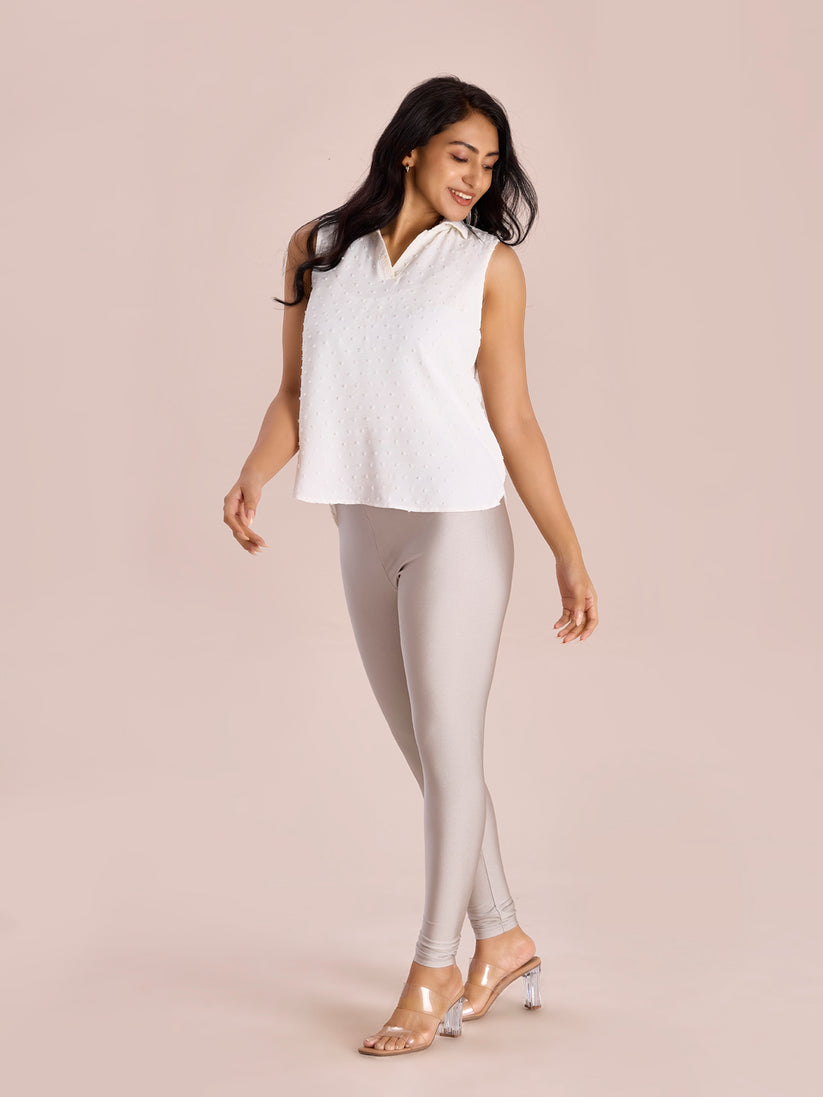 Silver Nylon Stretch Shimmer Churidar – Go Colors India