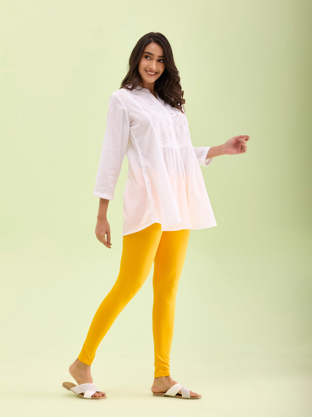 Saffron Cotton Stretch Ankle Length Leggings – Go Colors India