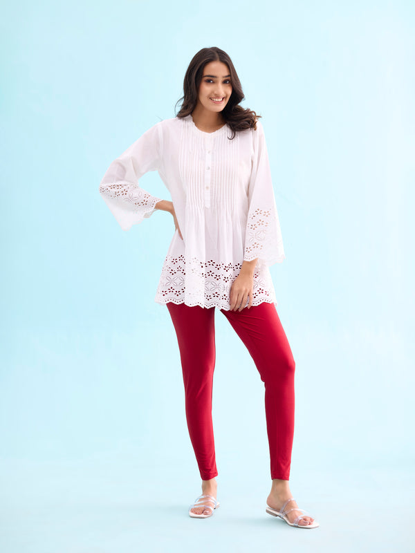 Dark Red Nylon Stretch Shimmer Leggings – Go Colors India