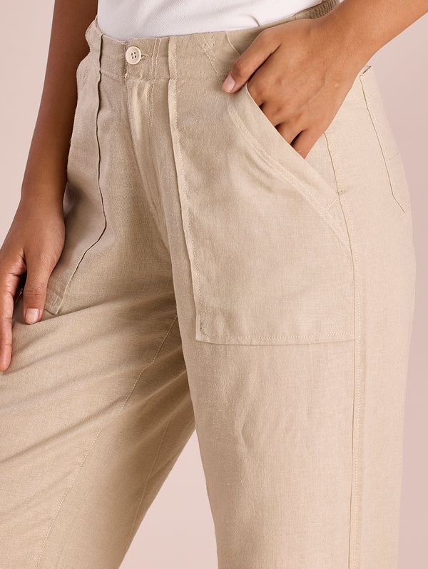 Light Beige Linen Cargo Pants – Go Colors India
