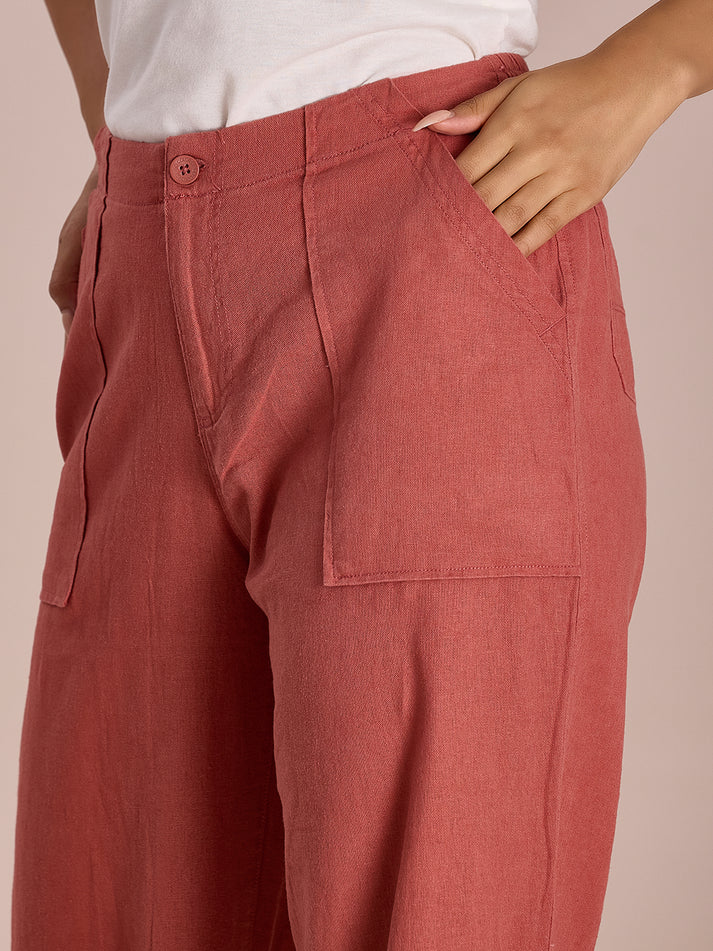 Shop Women's Rust Linen Cargo Pants Online | Go Colors – Go Colors India