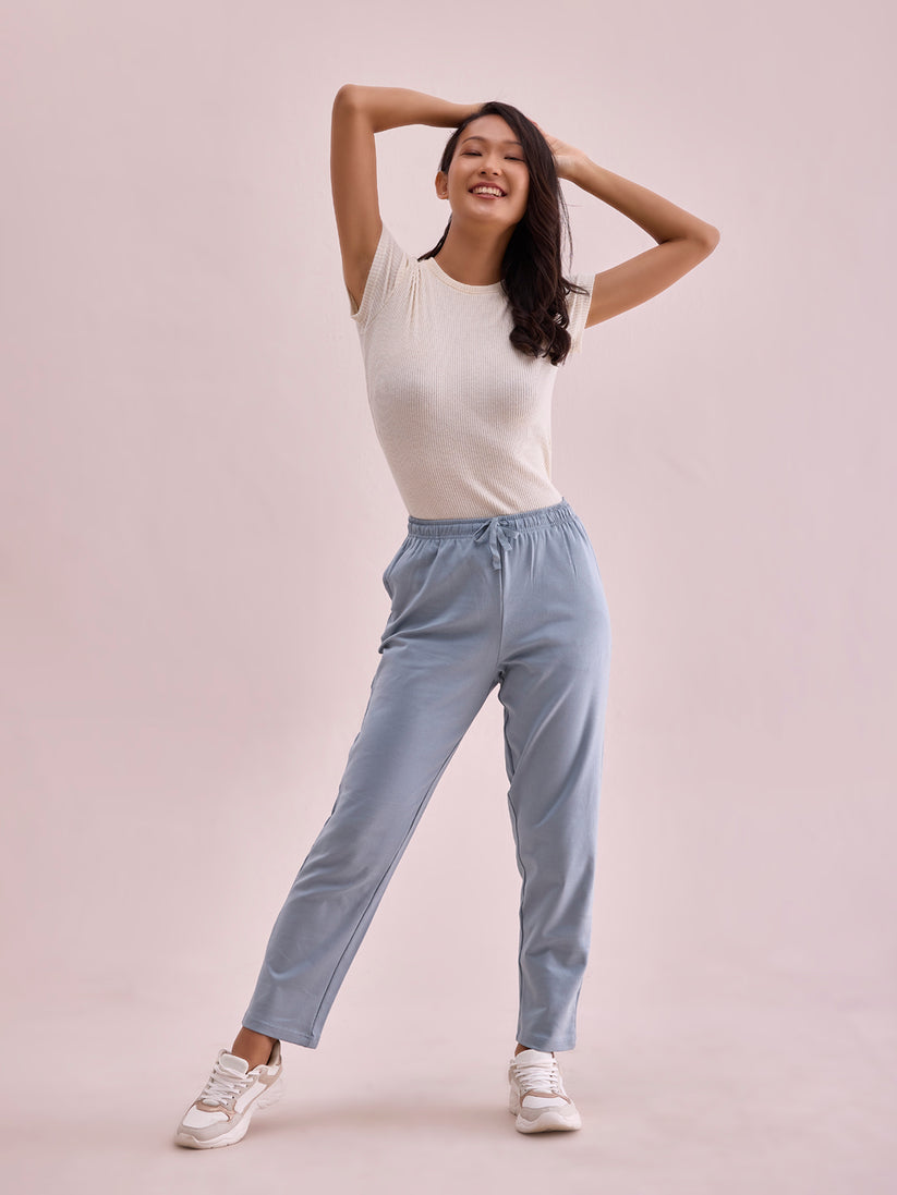 Dusty Blue Rib Warm Casual Pants – Go Colors India