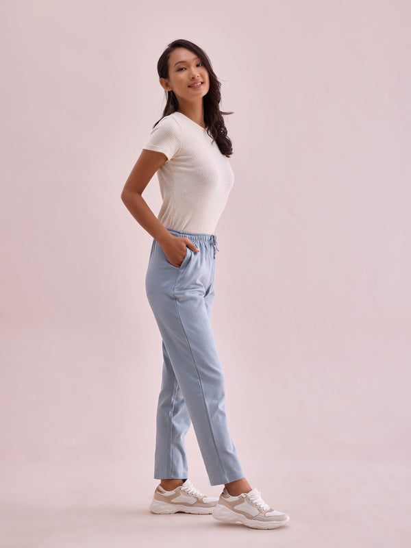Dusty Blue Rib Warm Casual Pants – Go Colors India