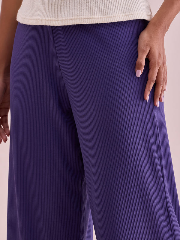 Purple Drop Needle Fabric Rib Palazzo – Go Colors India