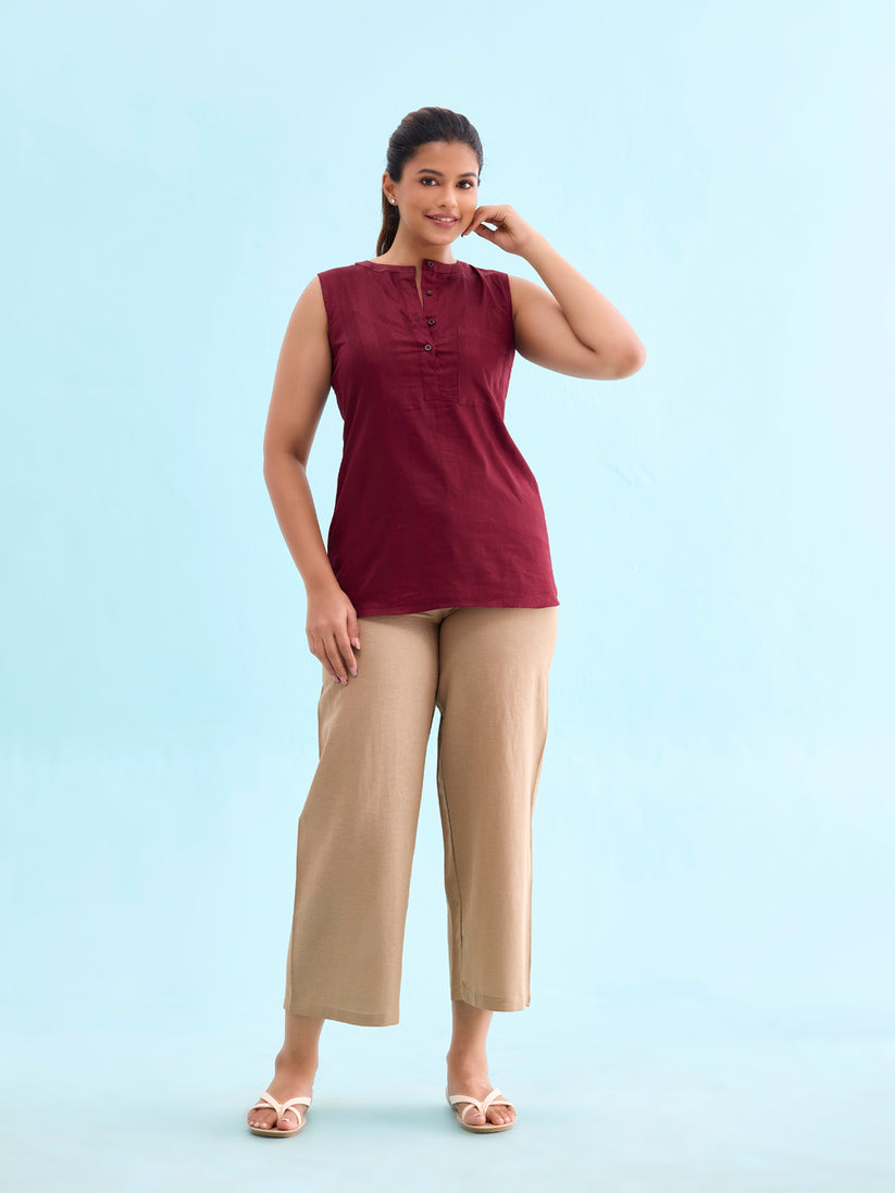 Beige Viscose Blend Linen Palazzos – Go Colors India
