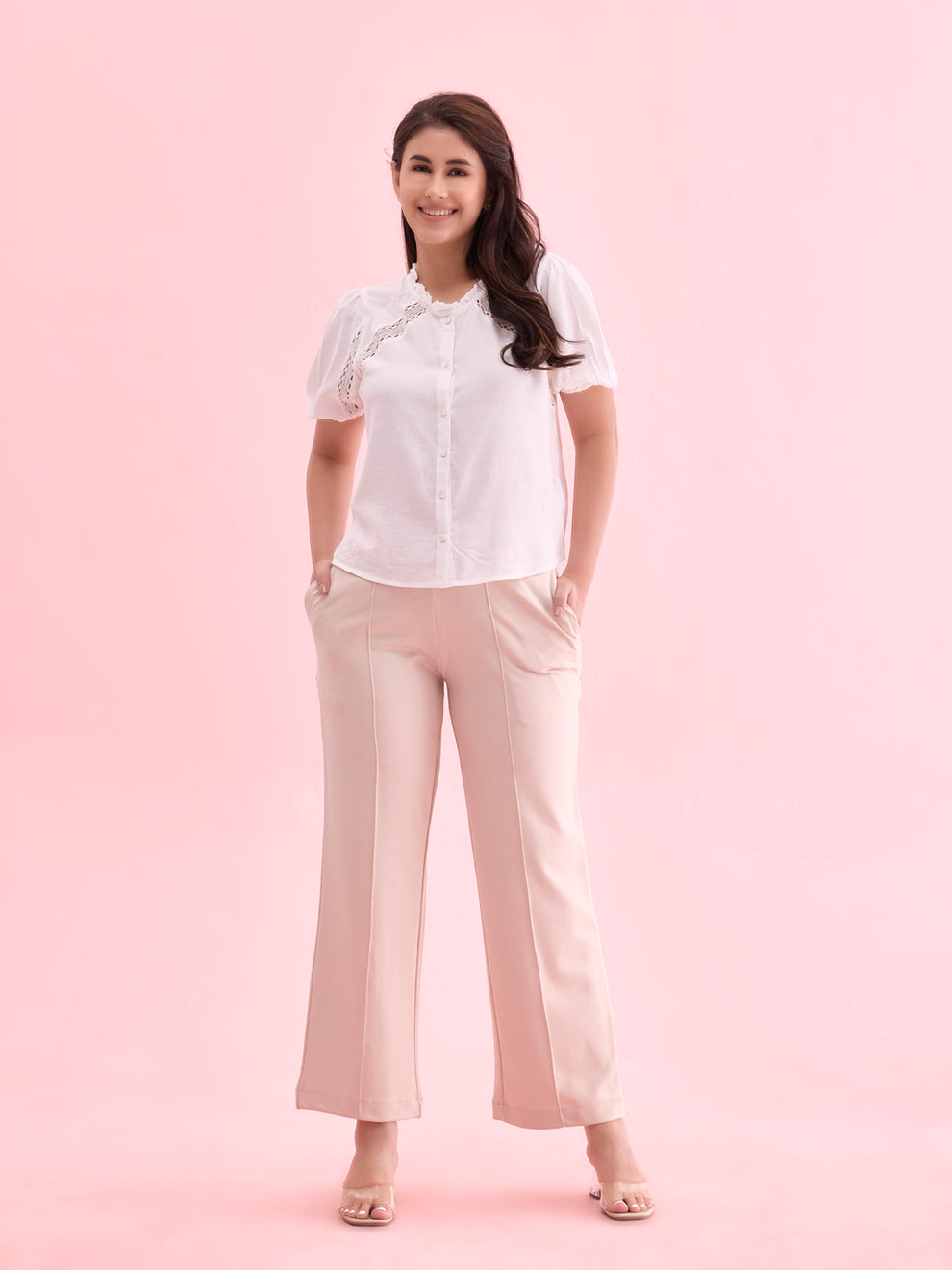 Light Beige Roma Ponte Wide Pants – Go Colors India