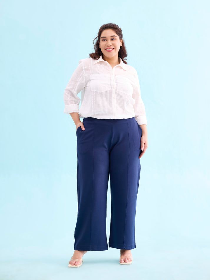 Navy Roma Ponte Wide Pants – Go Colors India