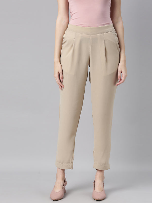 Beige Woven Cotton Stretch Formal Trouser – Go Colors India