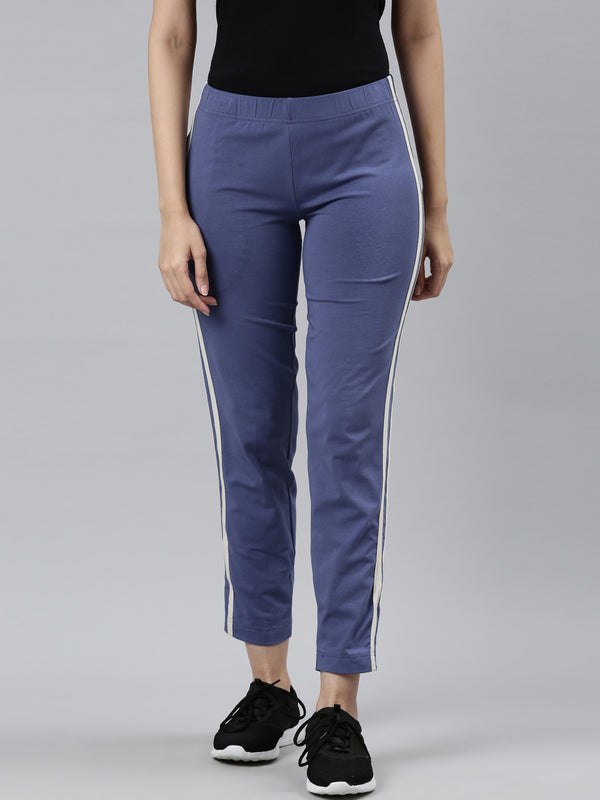 Jeans Blue Cotton Stretch Side Stripes Track Pant – Go Colors India