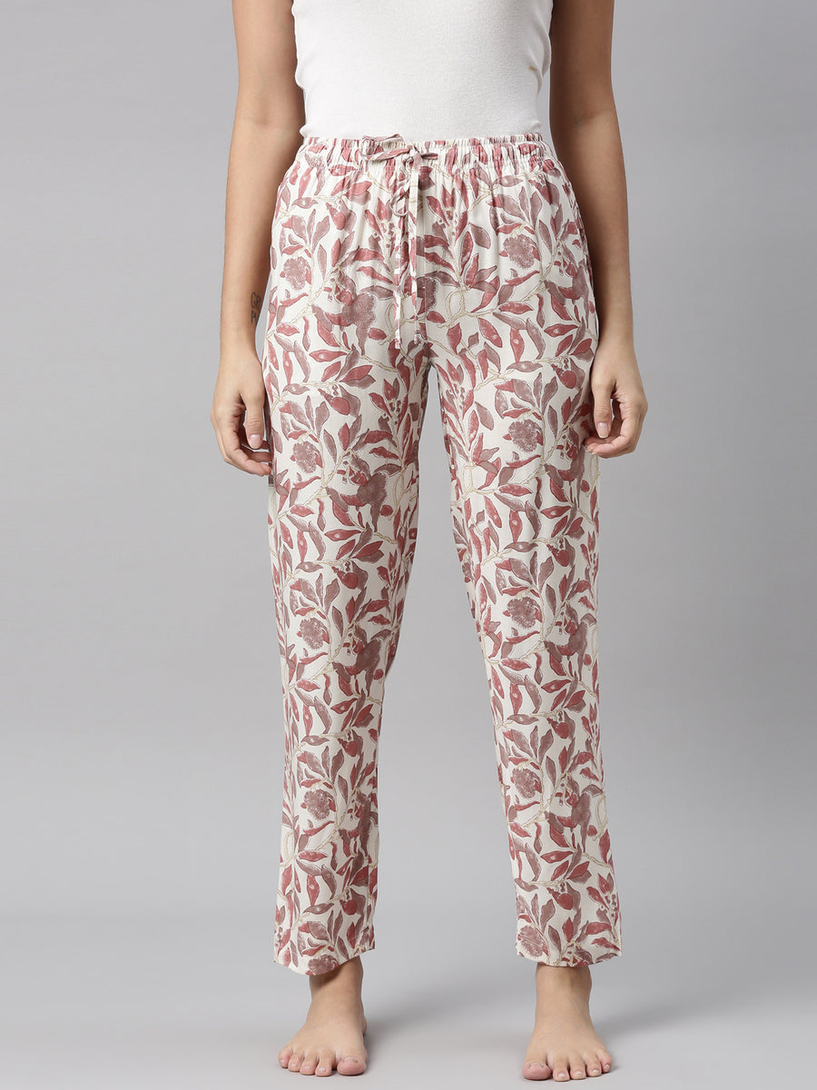 Women Printed Medium Pink Woven Viscose Lounge Pants