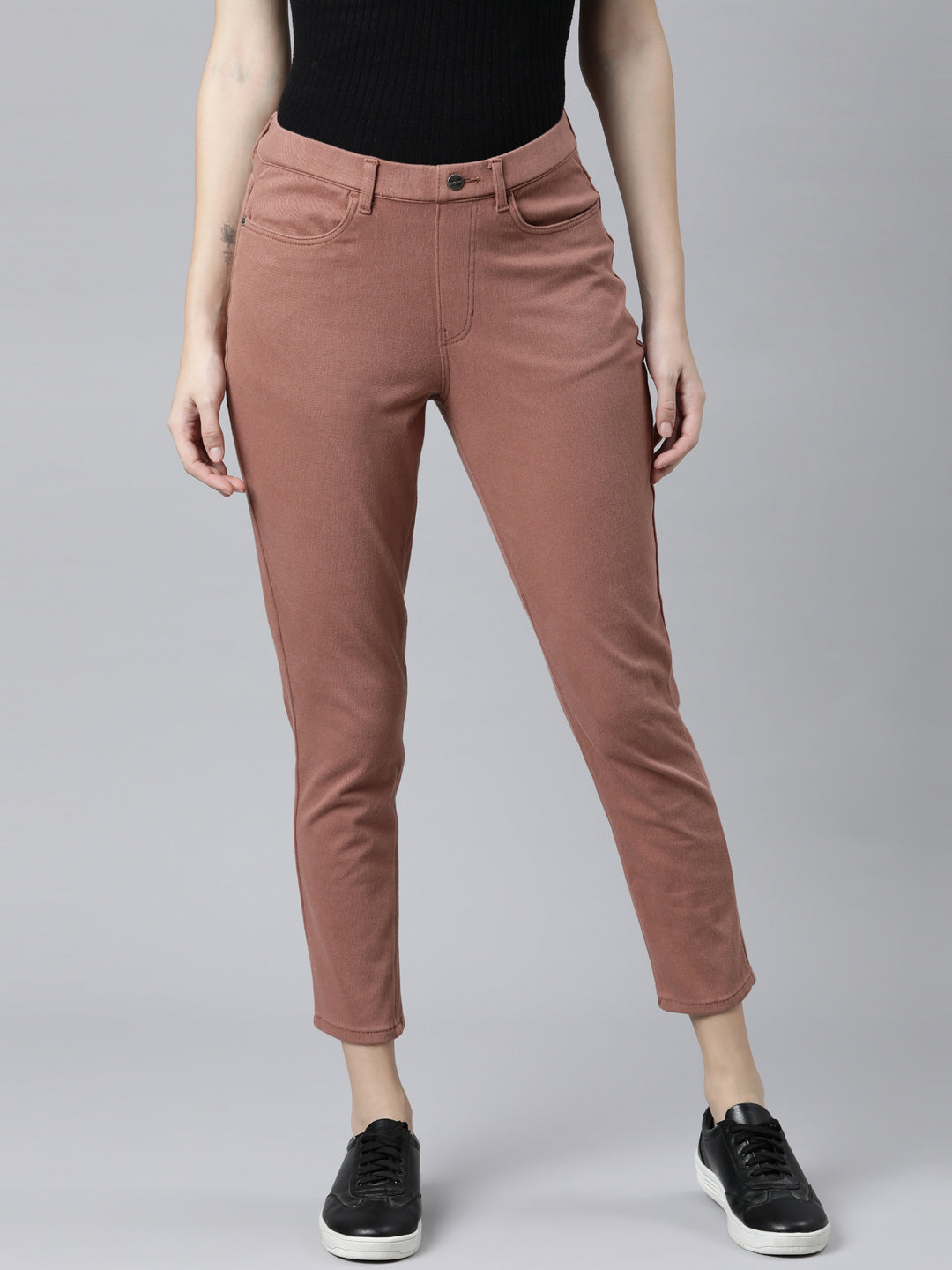 Rust Cotton Poly Stretch Cropped Colored Jeggings – Go Colors India