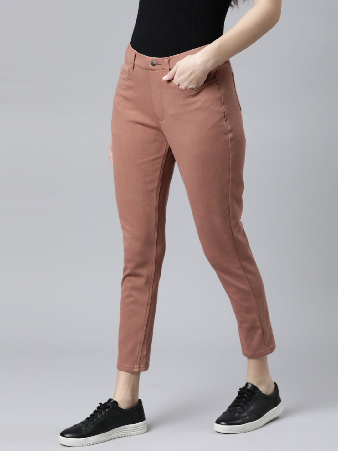 Rust Cotton Poly Stretch Cropped Colored Jeggings – Go Colors India