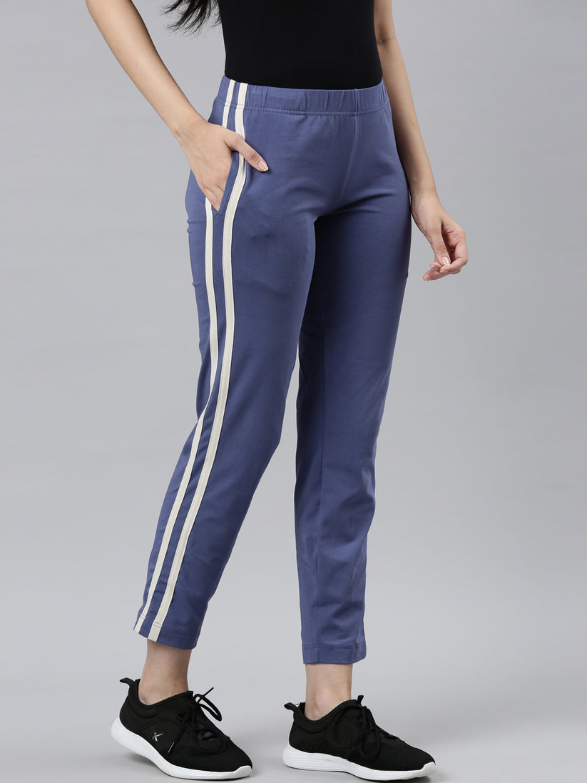 Jeans Blue Cotton Stretch Side Stripes Track Pant – Go Colors India