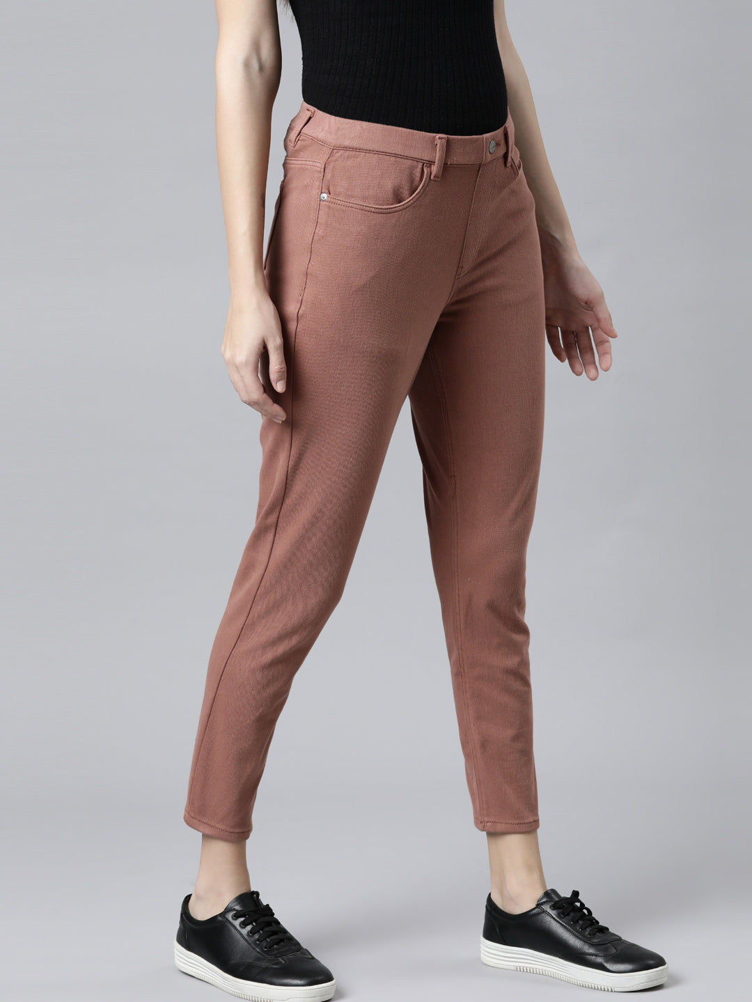 Rust Cotton Poly Stretch Cropped Colored Jeggings – Go Colors India