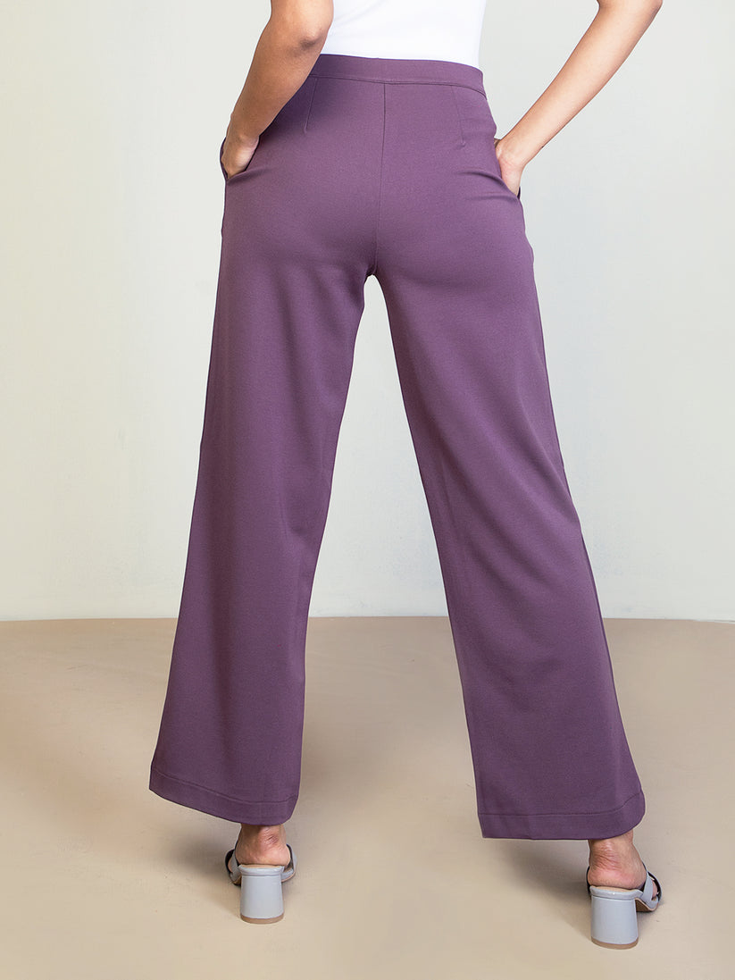 Purple Roma Ponte Wide Pants – Go Colors India