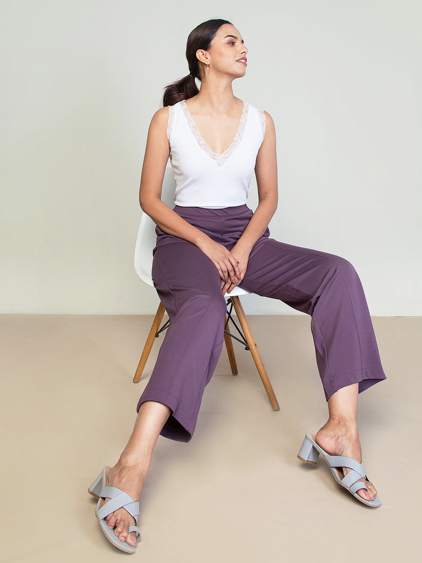 Purple Roma Ponte Wide Pants – Go Colors India